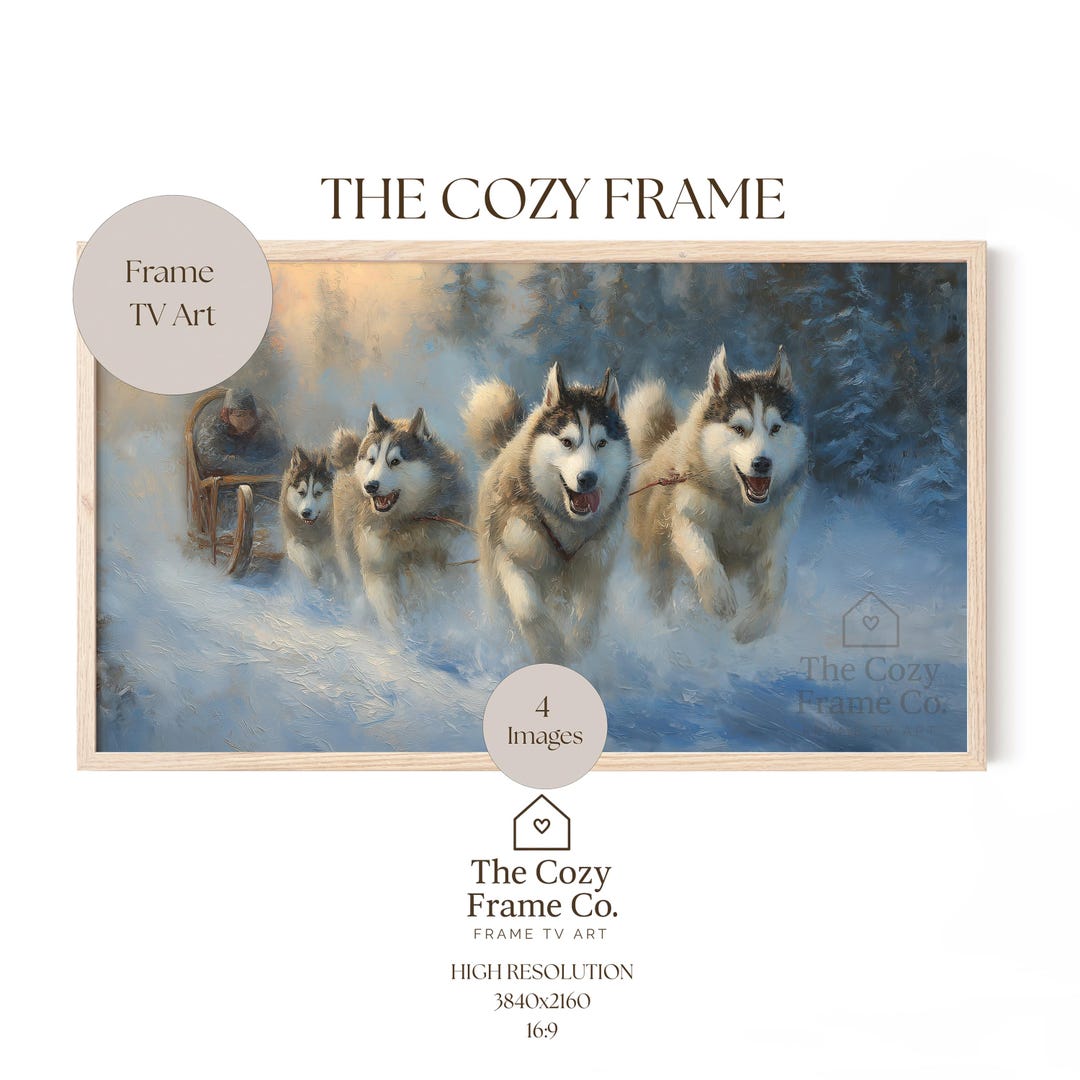 Husky Sled Dog Painting, Winter Landscape Art for Samsung Frame TV ...