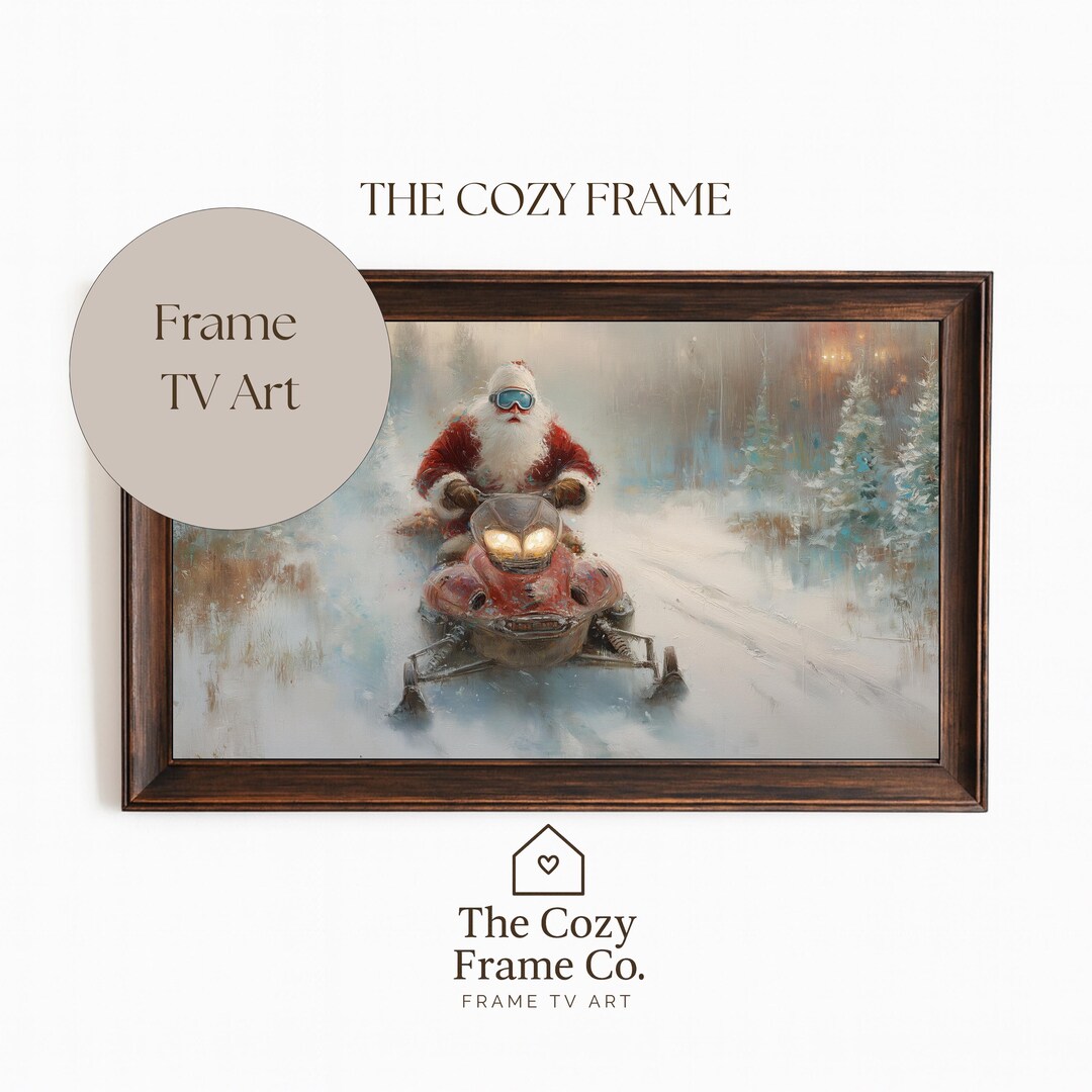 Santa Snowmobile Christmas Art for Frame TV | Winter Holiday Artwork ...