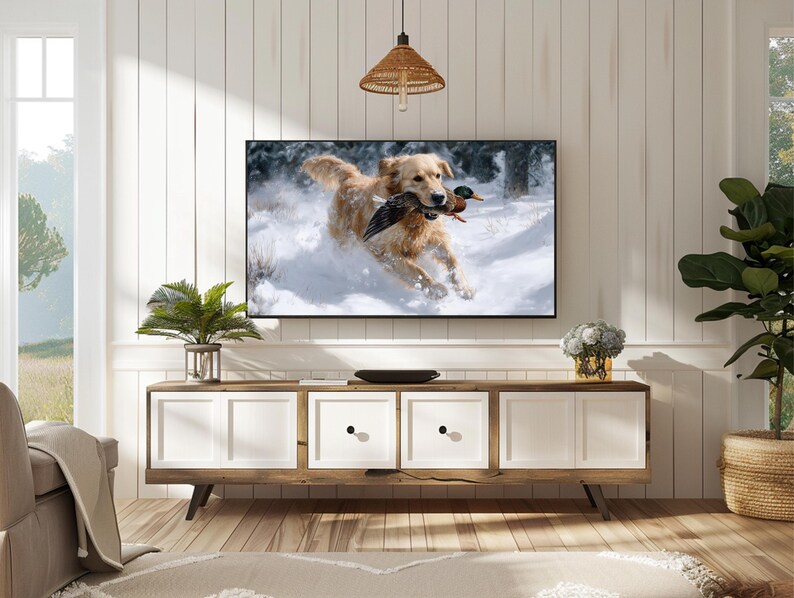 Golden Retriever Duck Hunting Art Winter Sporting Dog Painting Samsung ...