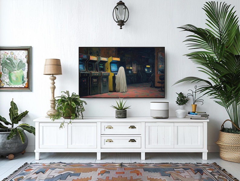 FRAME TV Art, Vintage Ghost Gamer Playing Arcade, Samsung Frame TV Art ...