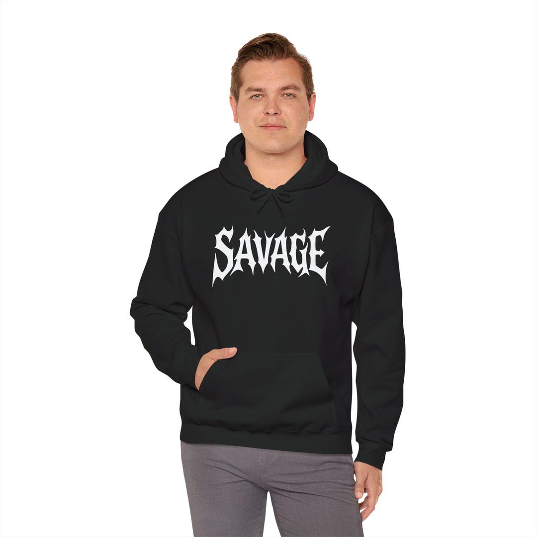 Savage Gothic Logo Hoodie | Black Graphic Sweatshirt - Etsy