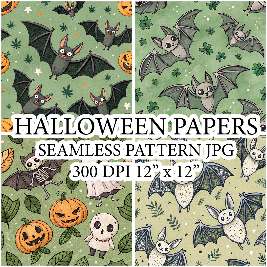 25 Cute Halloween Digital Papers, Spooky Ghost & Pumpkin Seamless ...