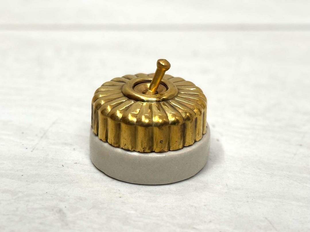 Vintage Brass Ceramic Push Button Light Switch | Heritage Round Cake ...