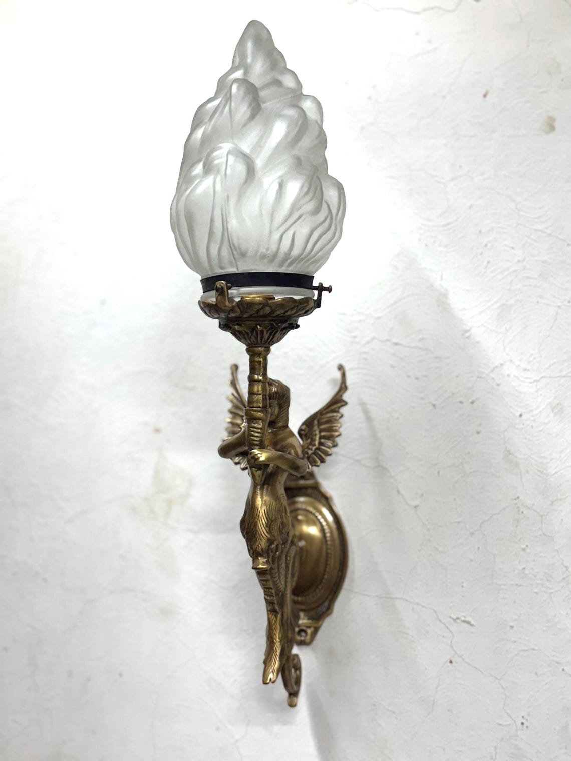 Antique Style Brass & Glass Mermaid Wall Lamp – Art Nouveau Decorative ...