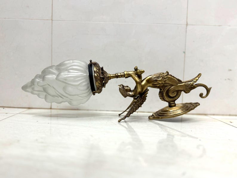 Antique Style Brass & Glass Mermaid Wall Lamp – Art Nouveau Decorative ...