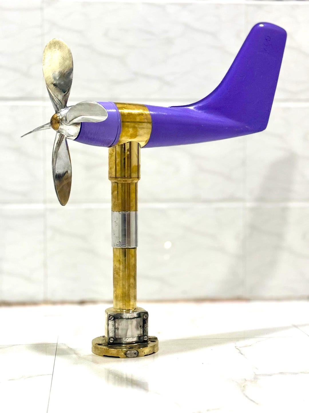 Nautical Anemometer Decor in Brass & Aluminum – Purple Coastal Wind ...