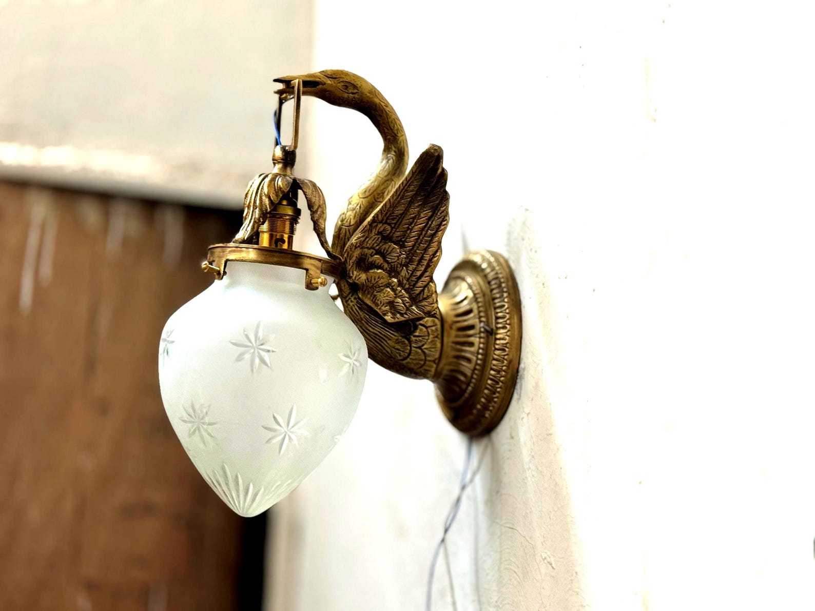 Vintage Art Nouveau Swan Wall Sconce | Brass Antique Lamp With Star ...