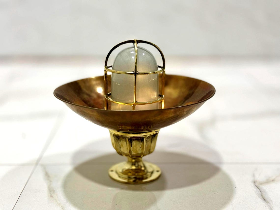 Brass Bulkhead Ceiling Light With Copper Shade – Nautical Loft Style ...