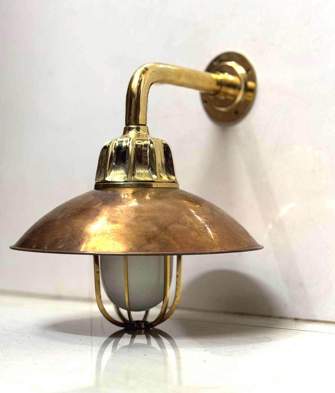 Handcrafted Brass Bulkhead Wall Light | Marine Copper Dome Shade ...