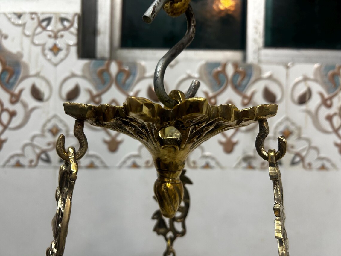 Rare Vintage Victorian Brass Mermaid Chandelier With Cut Glass ...