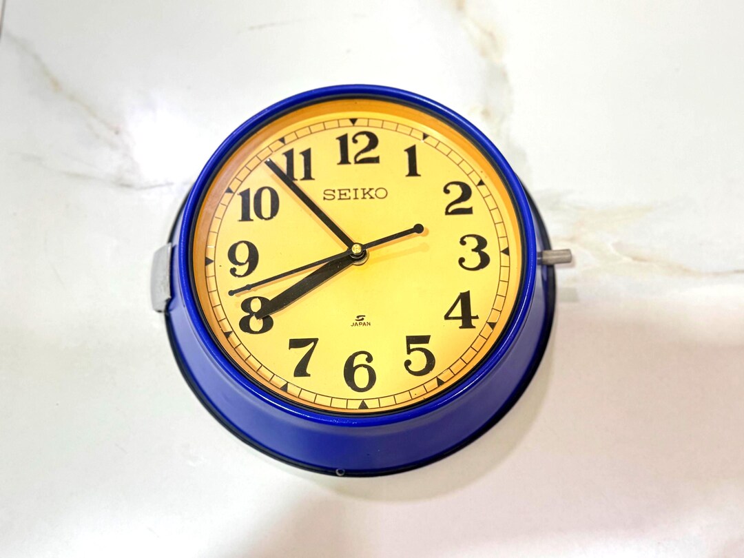 Vintage Blue Seiko Wall Clock Retro Japanese Design Large Numerals Home ...