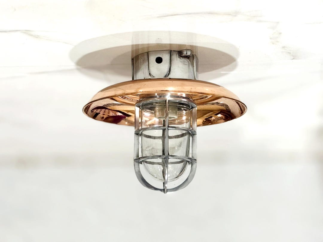 Vintage Nautical Copper Cage Bulkhead Ceiling Light: Industrial Flush ...