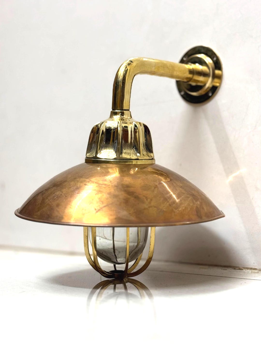 Vintage Nautical Brass Bulkhead Wall Lamp With Copper Shade ...