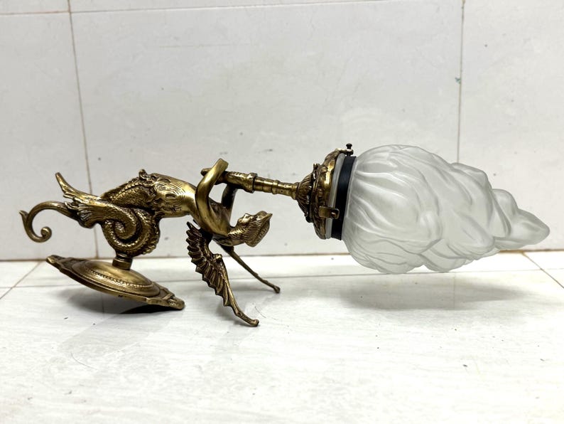 Antique Style Brass & Glass Mermaid Wall Lamp – Art Nouveau Decorative ...
