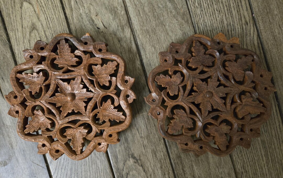 Set of Two 6" Hand Carved Wooden Raised Footed Trivets India - Etsy