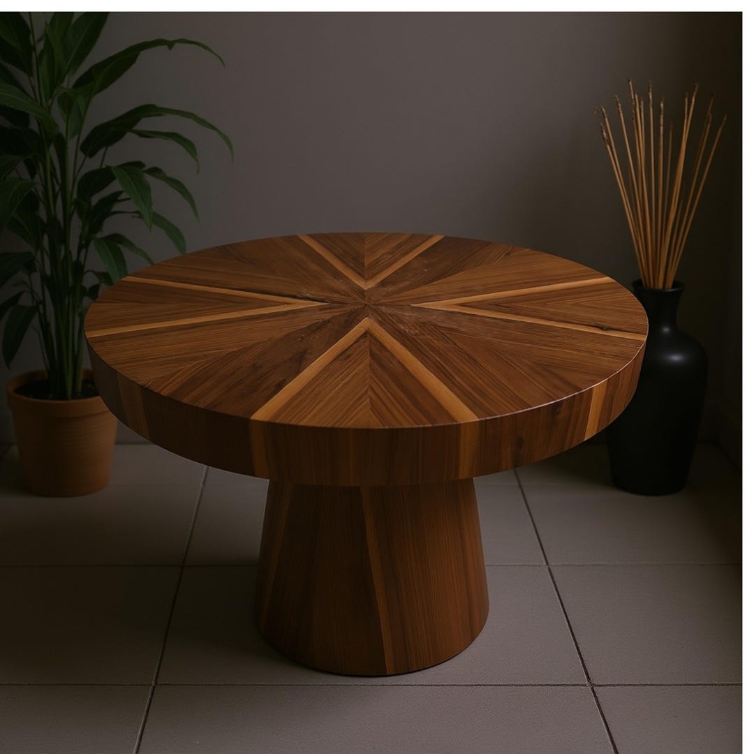 Round Solid Wood Dining Table, Handmade Natural Wood Round Table for ...