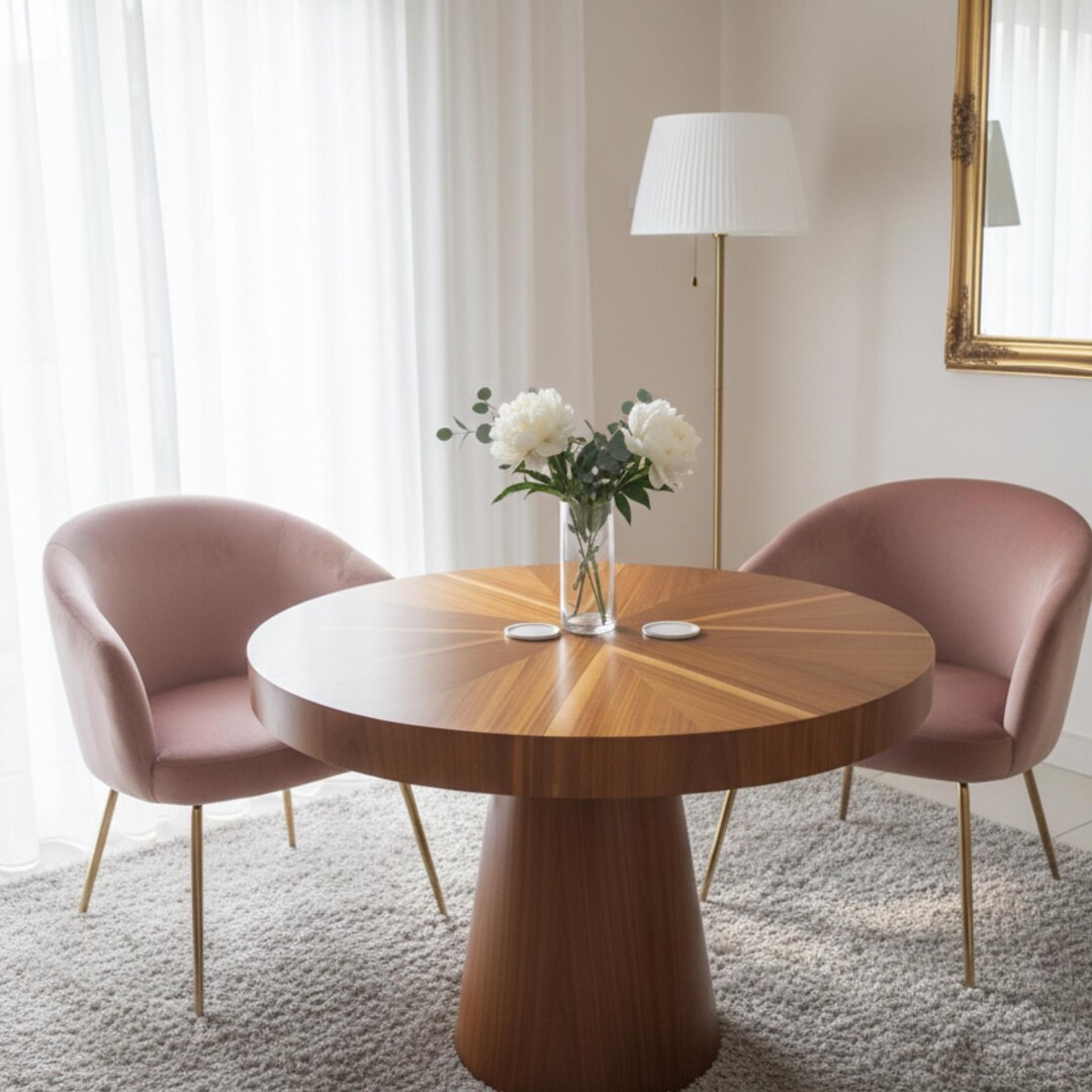 Round Solid Wood Dining Table, Handmade Natural Wood Round Table for ...
