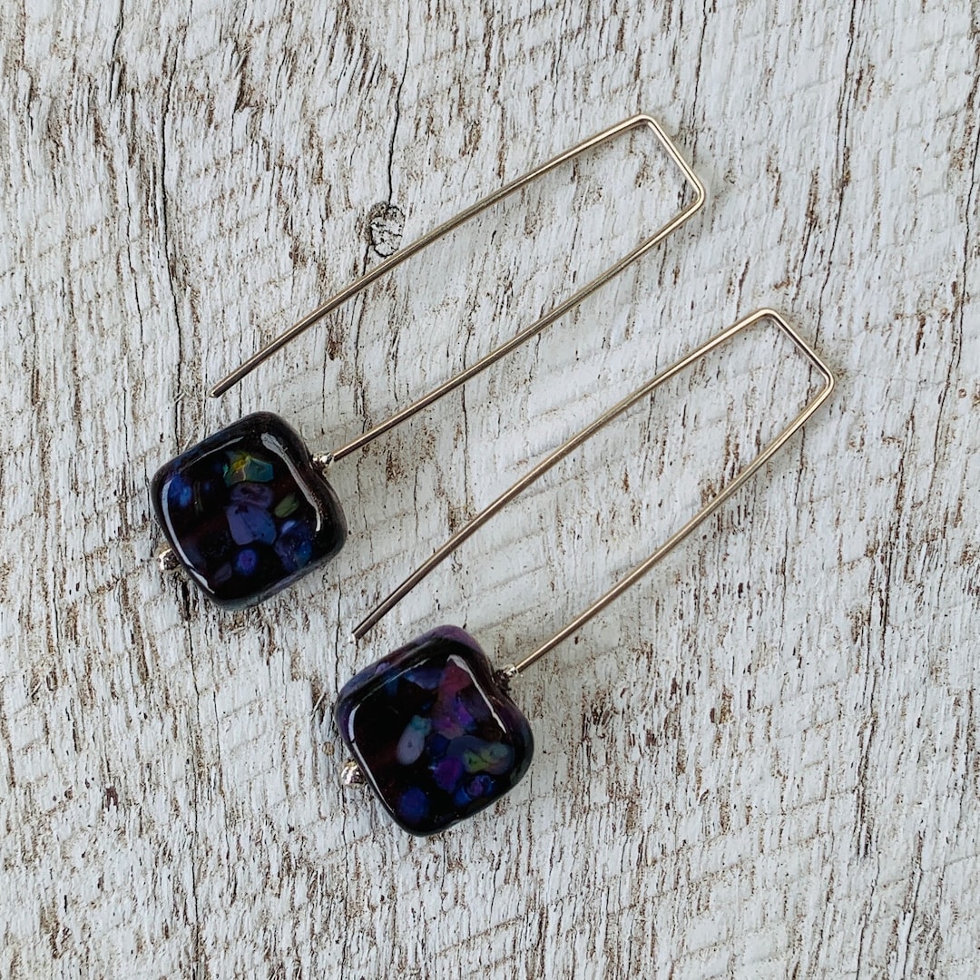 Recycled Glass - Long Square Hendricks Purple Gin Bottle Glass Earrings ...