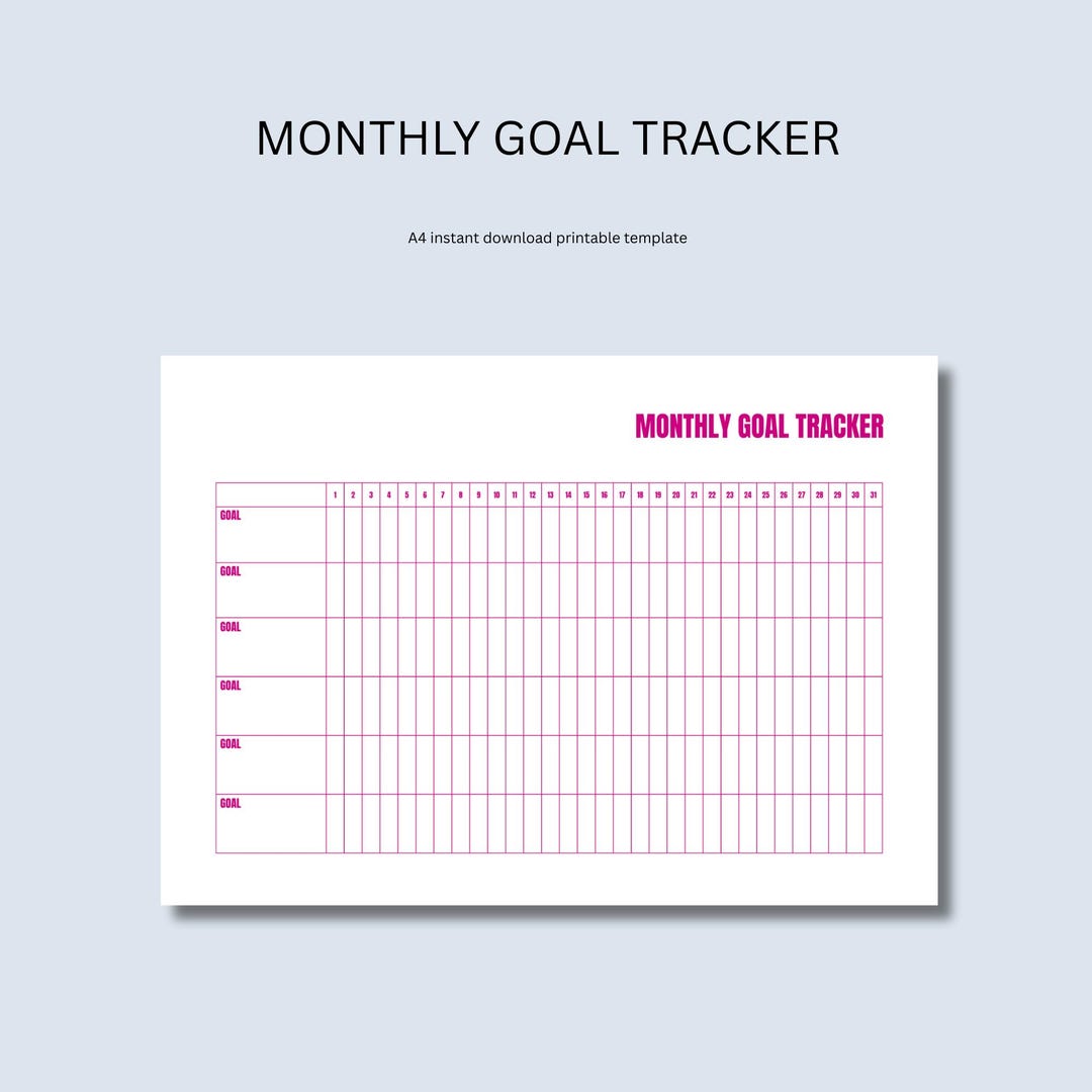 Monthly Goal Tracker PDF Printable, Habit Tracking, Exercise Daily Log ...