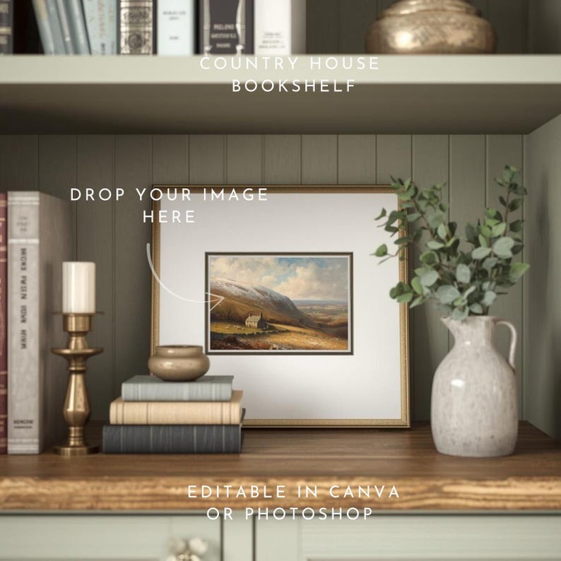 Country House Bookshelf | Landscape Frame Mockup | Canva Template ...