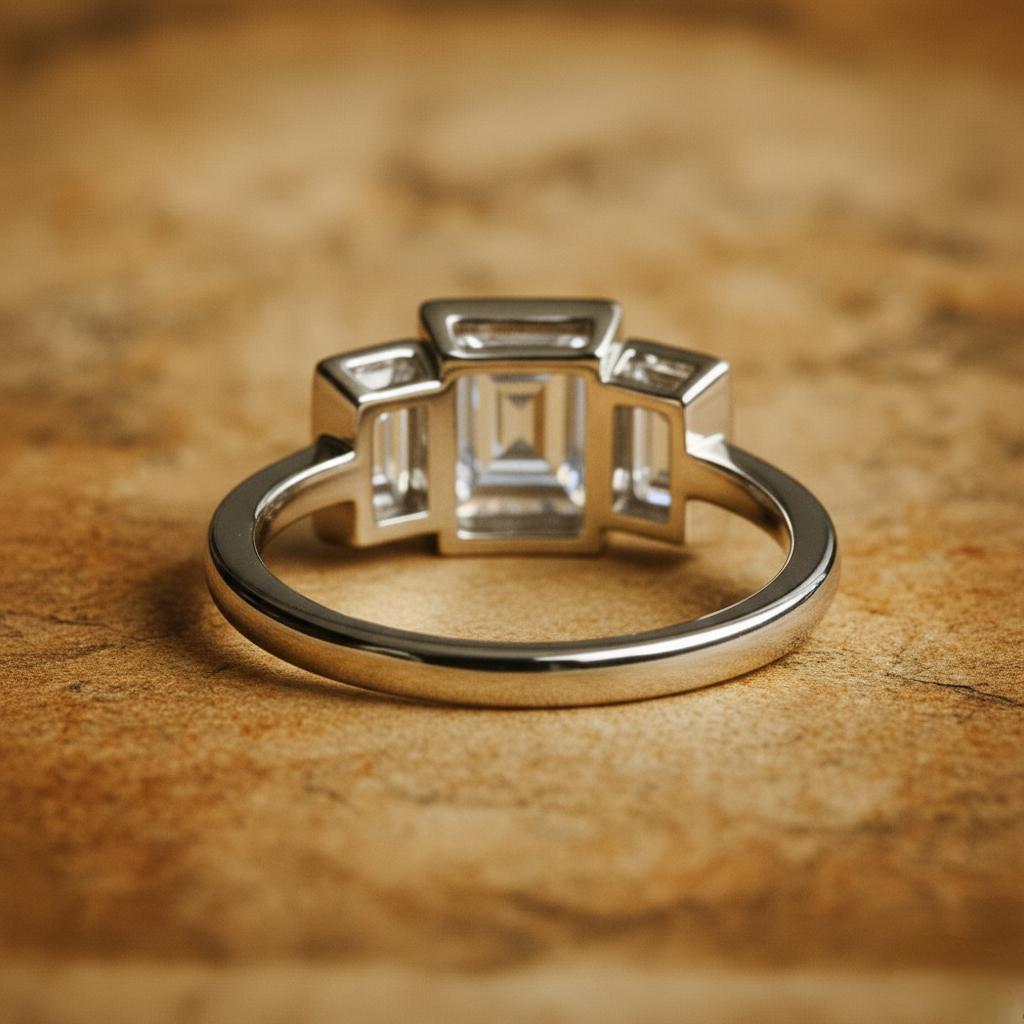 Moissanite Sterling Silver Solitaire Ring, Rectangle Shape Triple Stone ...