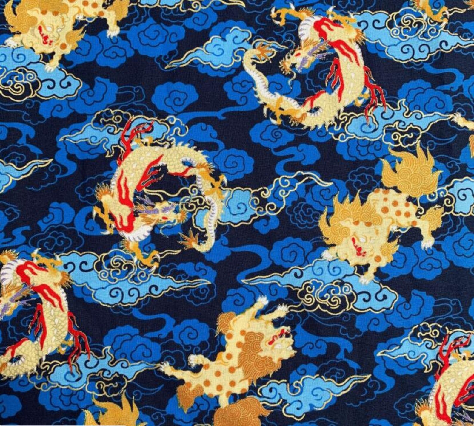 Japanese Dragon Cloud Cotton Fabricgolden Stamped Cotton - Etsy