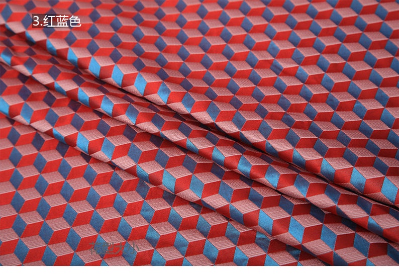 90cm width diamond rhombus blue pink tapestry satin brocade | Etsy