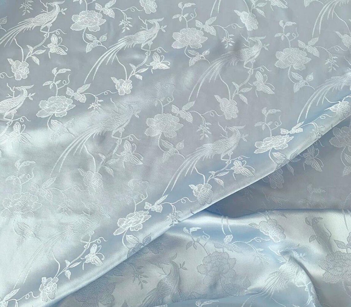 Phoenix Butterfly Jacquard Satin Fabric: Mulberry Silk Blend Cheongsam ...
