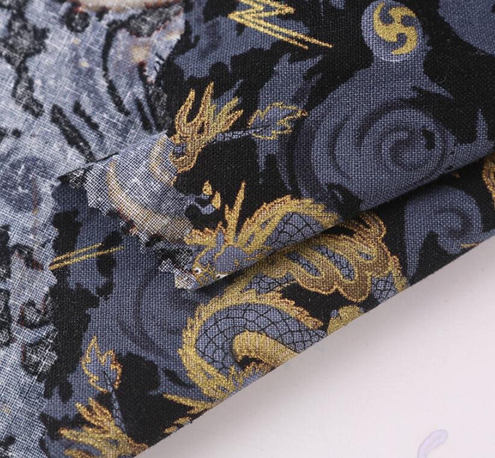 Japanese Dragon Cloud Cotton Fabricgolden Stamped Cotton | Etsy