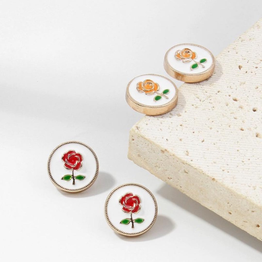 Rose Flower Metal Buttons: 12mm Sewing Embellishments (10 Pcs) - Etsy