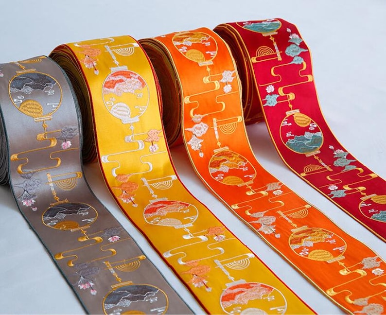 4 Colors Chinese Vintage Embroidery Lantern Lotus Tape Ribbon - Etsy