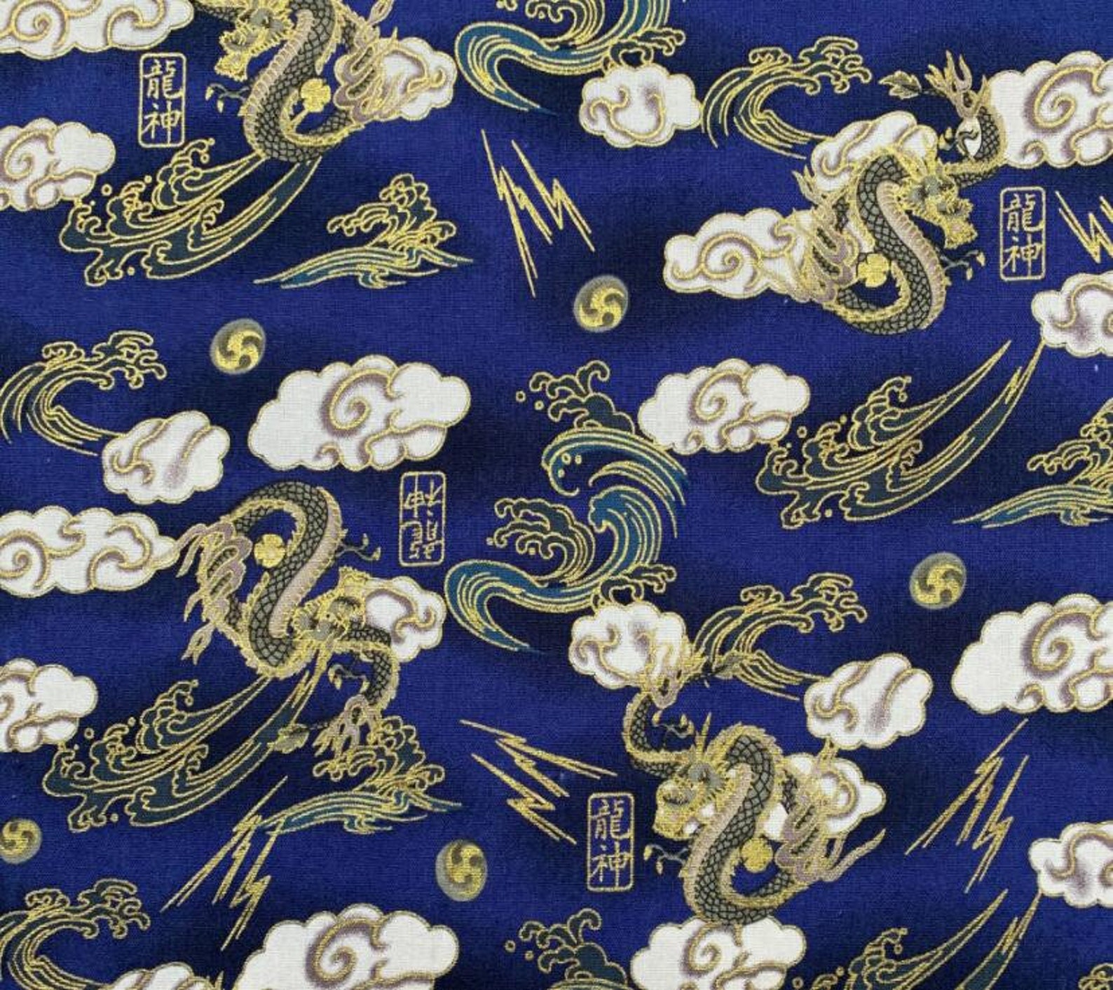 Japanese Dragon Cloud Cotton Fabricgolden Stamped Cotton | Etsy