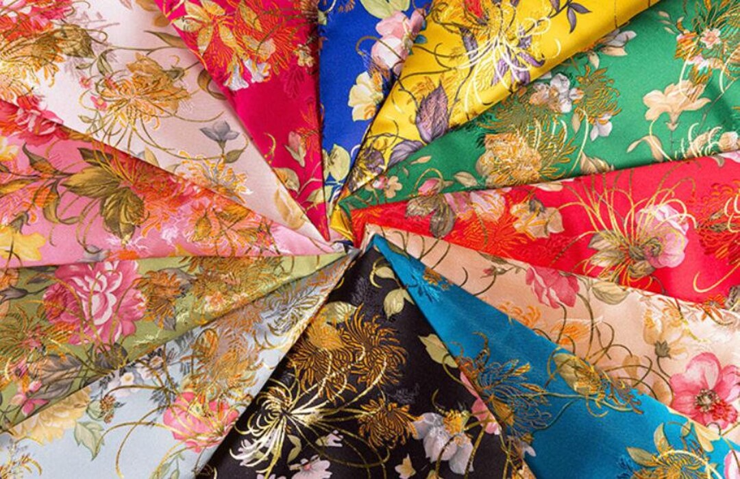 Multicolors Peony Golden Thread Flower Brocade.chinese Brocade Satin ...