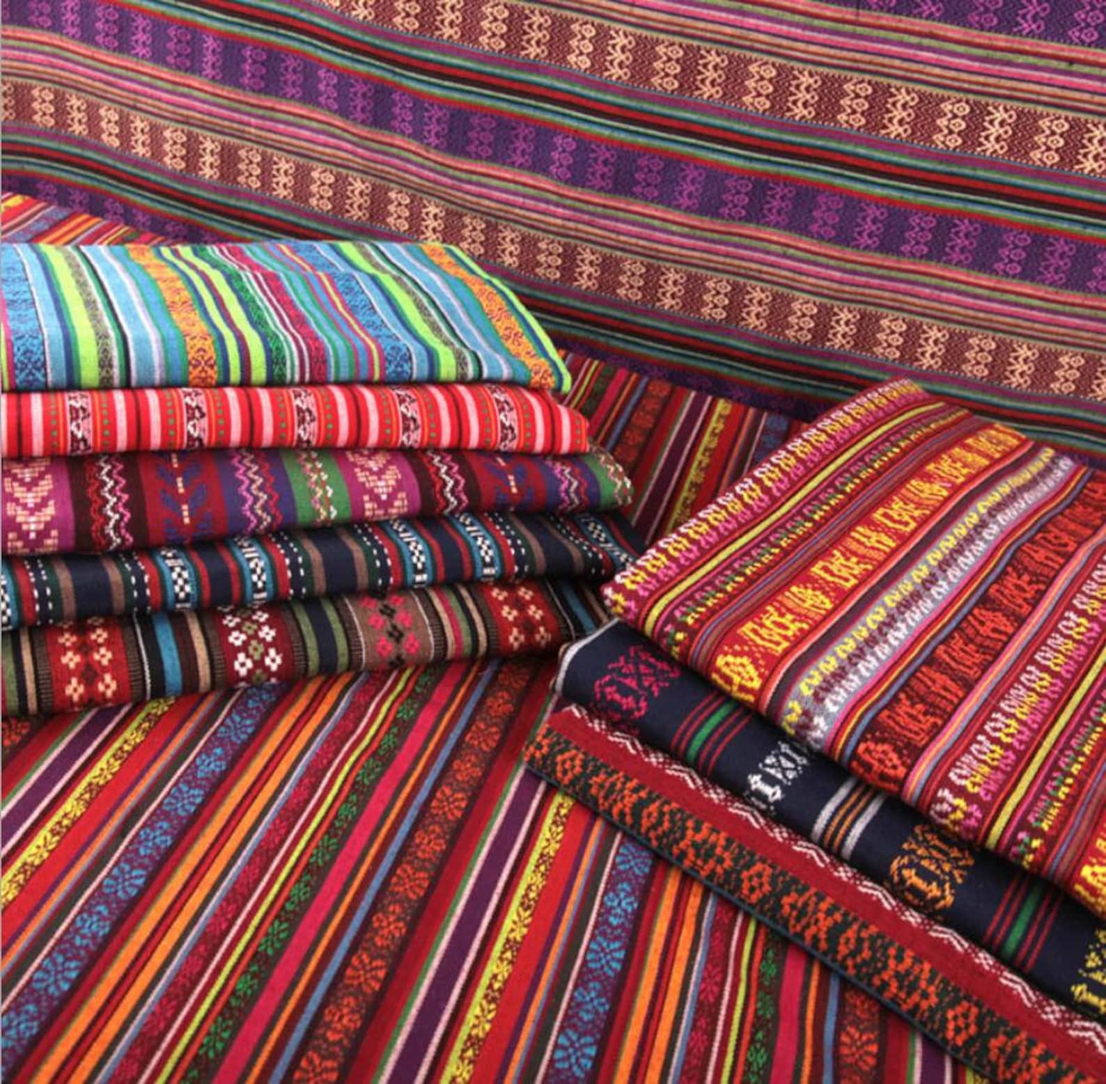 Striped Ethnic Cotton Fabric: Southwest Yunnan Nepal Upholstery (by 0.5 ...