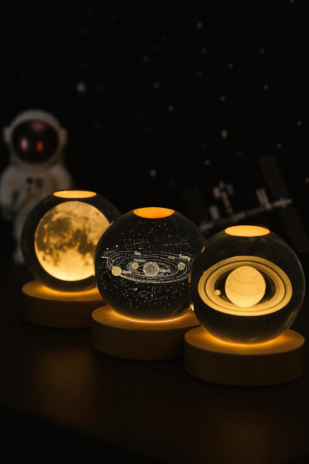 Galaxy Crystal Ball Lamp, Solar System Night Light, 3D Laser Engraved ...