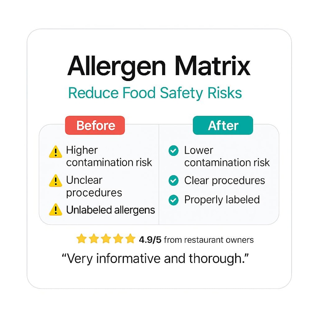 Restaurant HACCP Plan, Allergen Matrix Template (PDF) - Etsy Australia