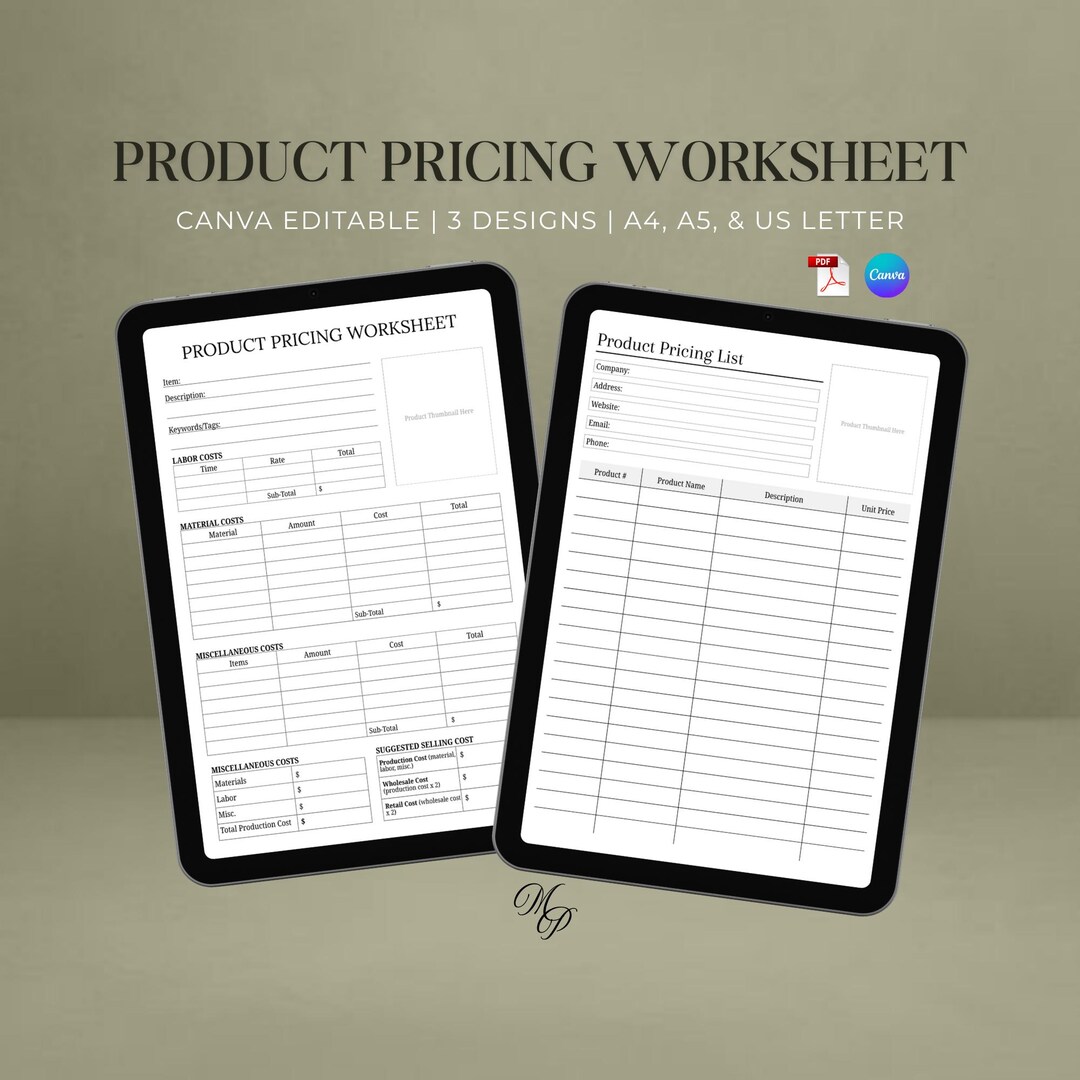 Product Pricing Worksheet Printable | Small Business Pricing Calculator ...