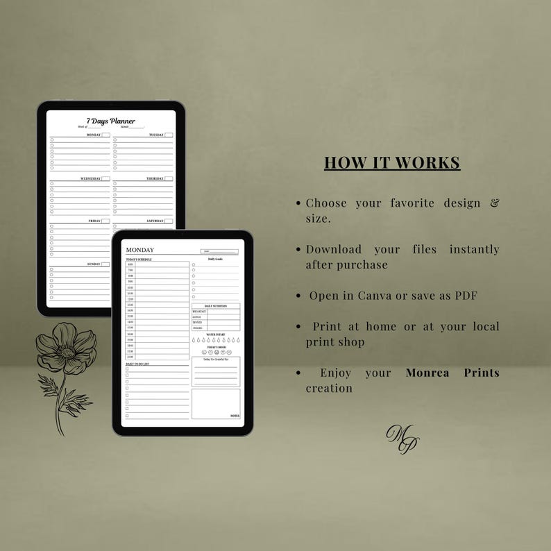 7 Day Planner Printable | Weekly Daily Planner, Flexible Undated Layout ...