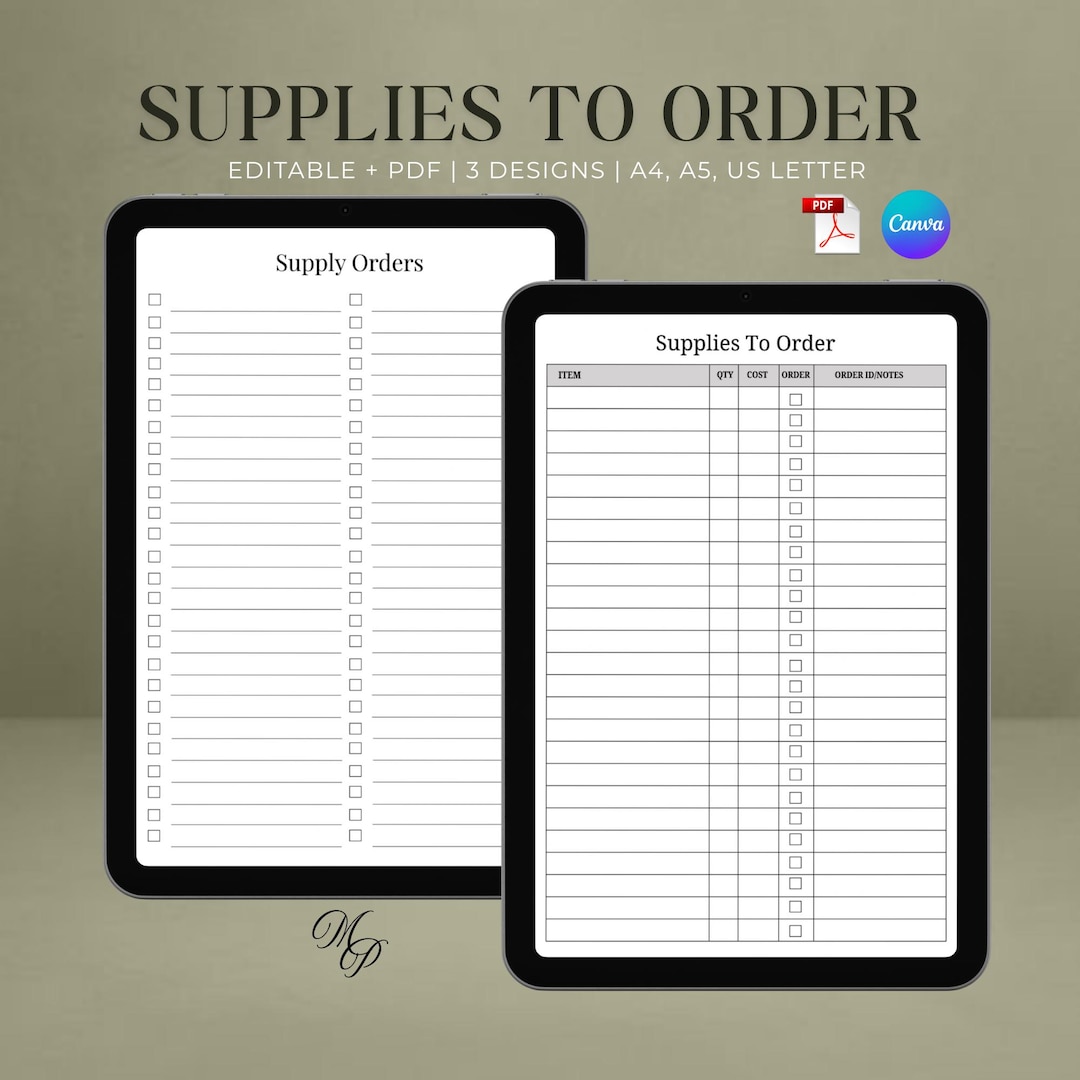 Supplies to Order List Printable | Inventory Refill Tracker & Shopping ...