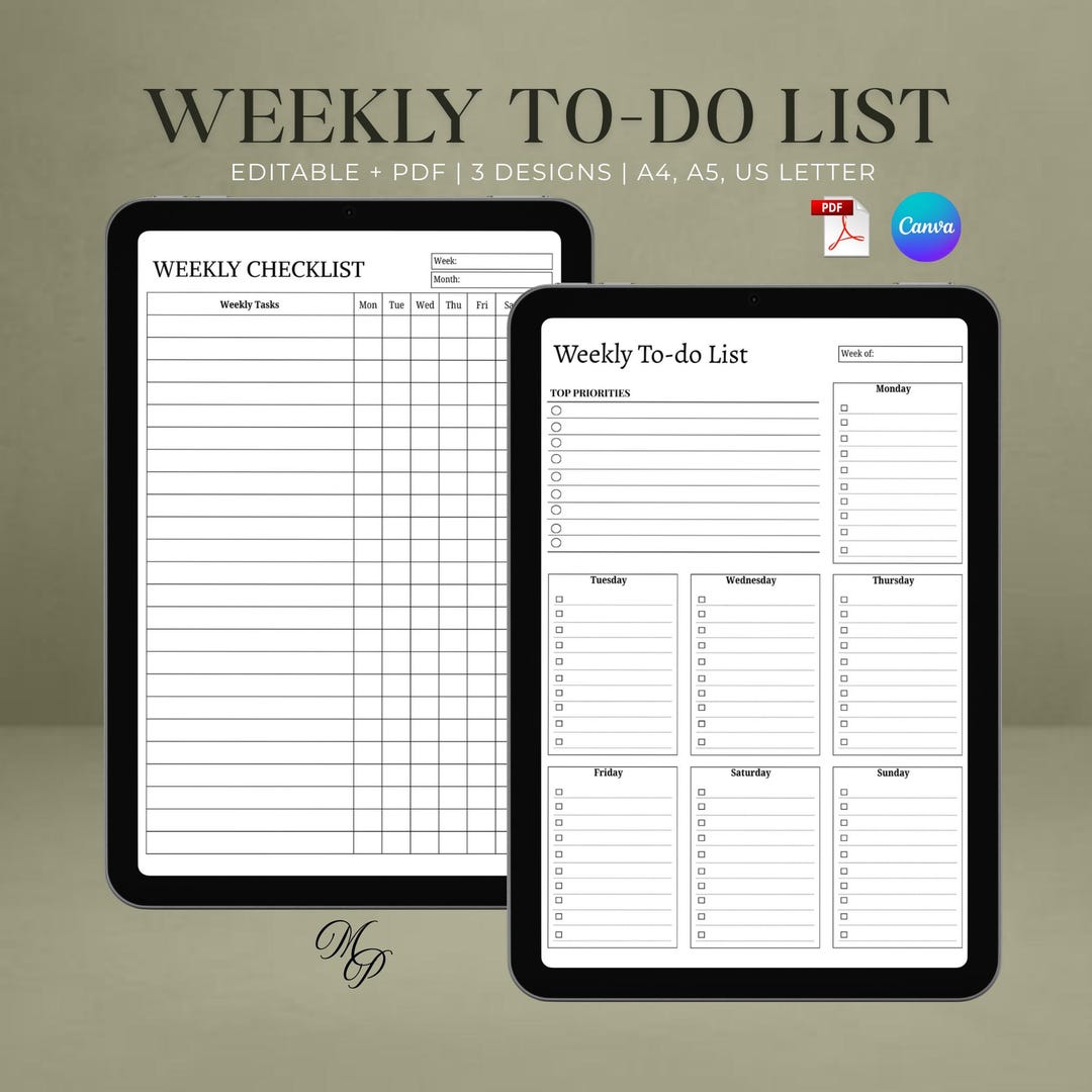 Weekly To-do List Printable | Minimal Task Planner, Weekly Checklist ...