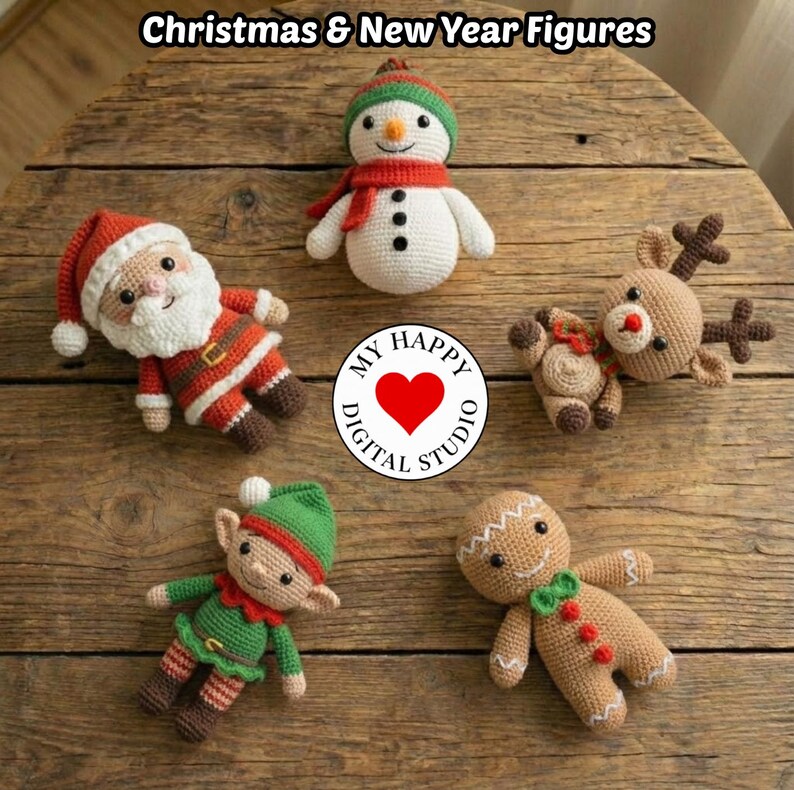 5 Christmas Amigurumi Crochet Pattern Bundle | Santa, Elf, Snowman ...