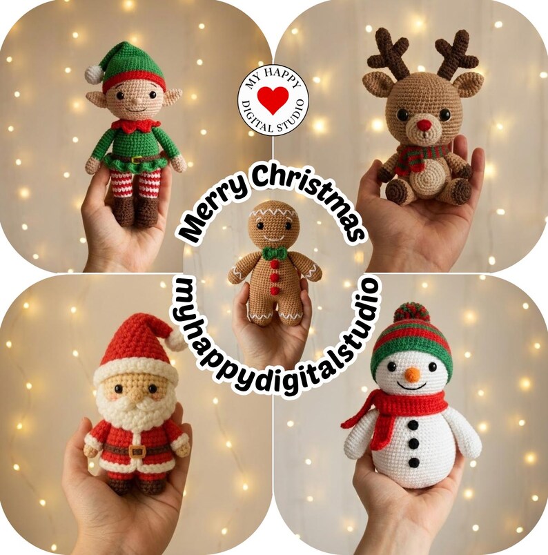 5 Christmas Amigurumi Crochet Pattern Bundle | Santa, Elf, Snowman ...