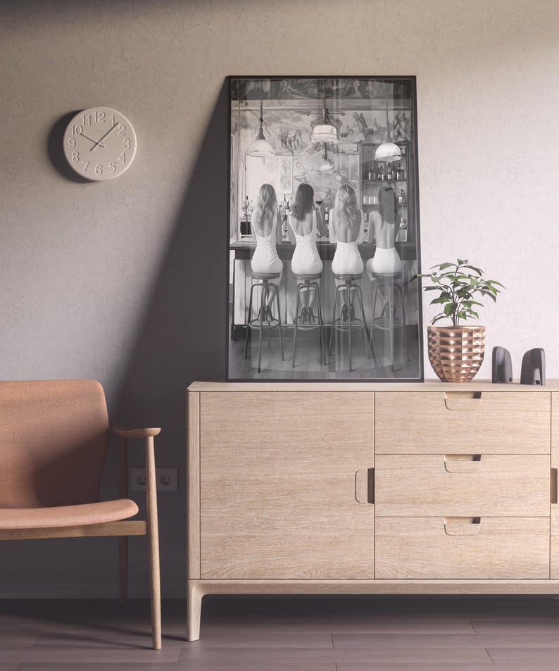 Women at Bar, Vintage Black and White Art Print , Wandkunst (digital ...