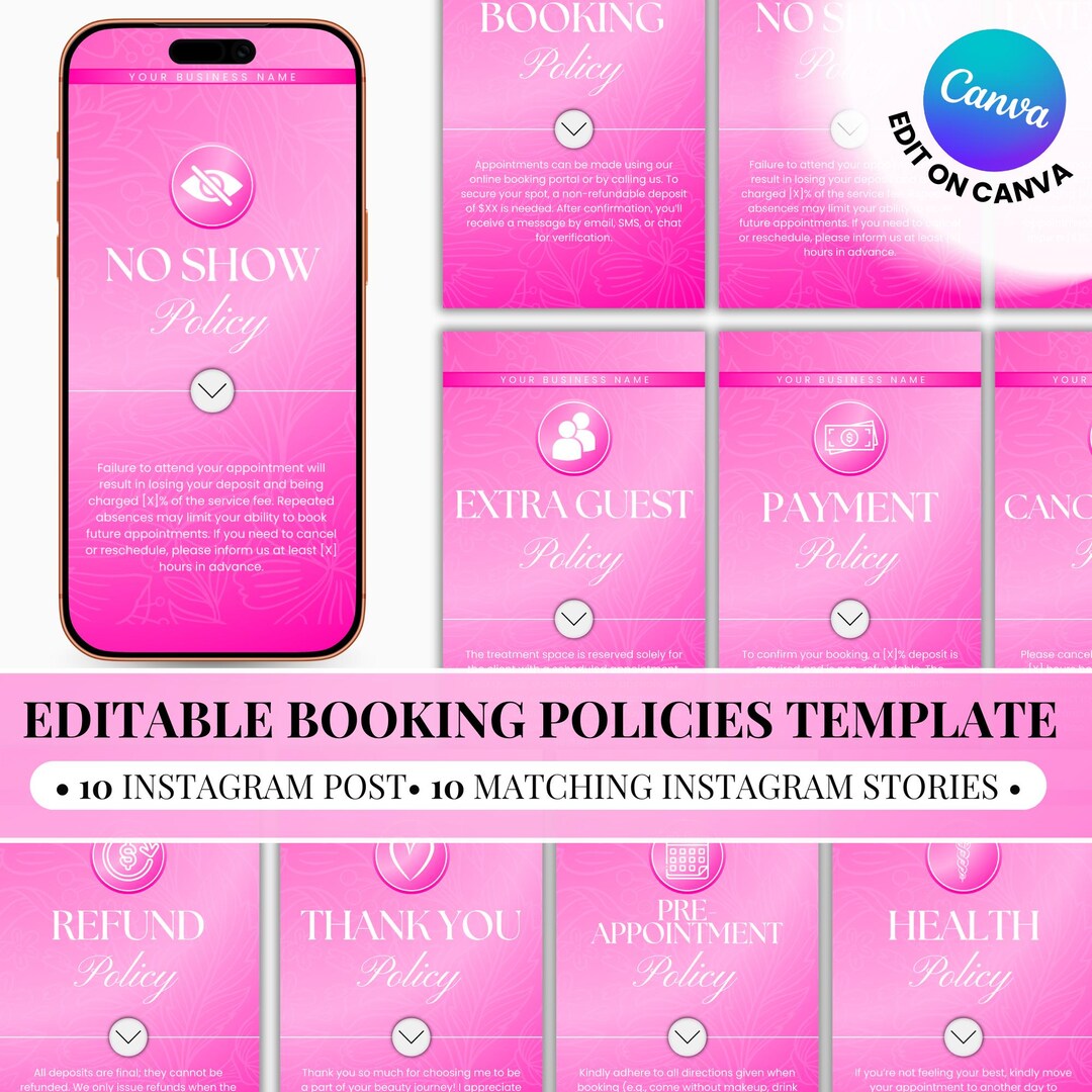 Canva Instagram Booking Policy Template for Lash Techs, Nail Techs and ...