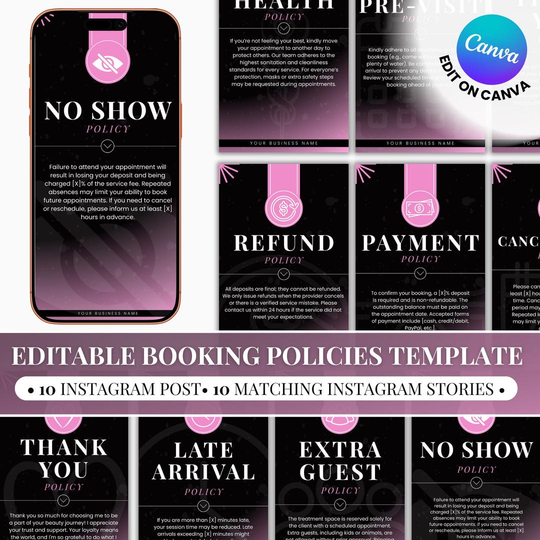 Editable Booking Policies Template for Hair Stylists Lash Techs Nail ...