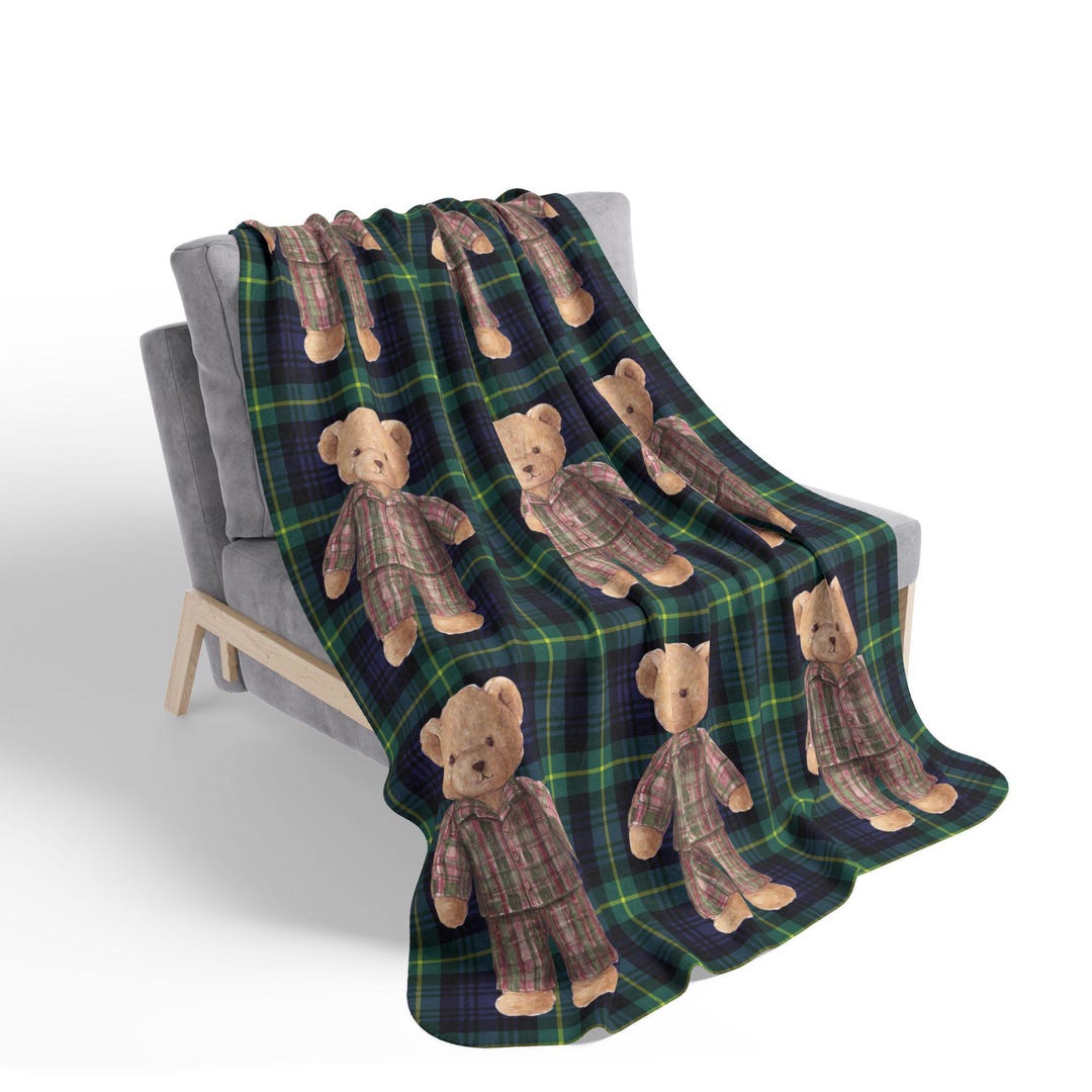 Teddy Bear Fleece Blanket, Plush Sherpa Throw, Plaid Design - Etsy