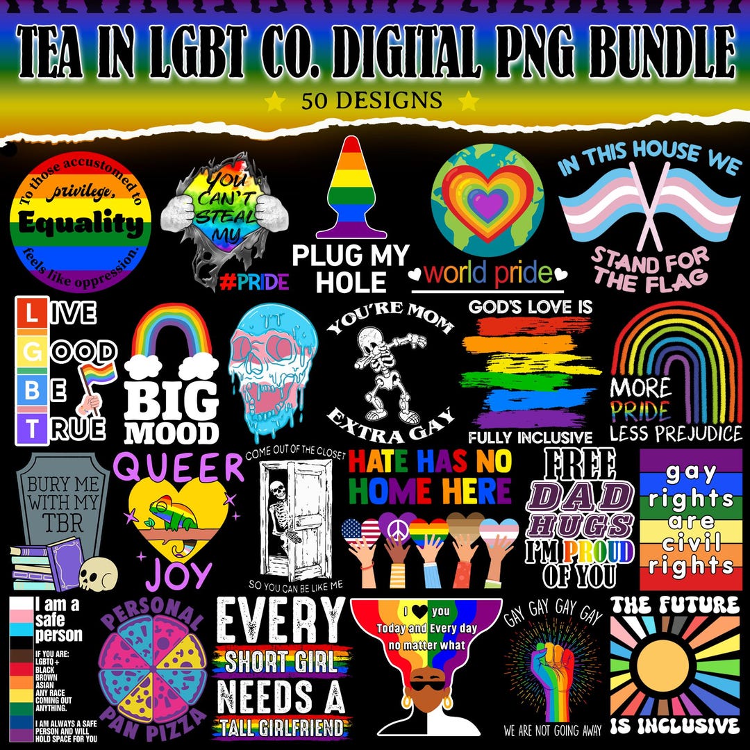 LGBT Pride PNG Bundle | 50 Designs Rainbow Equality Love | Digital ...