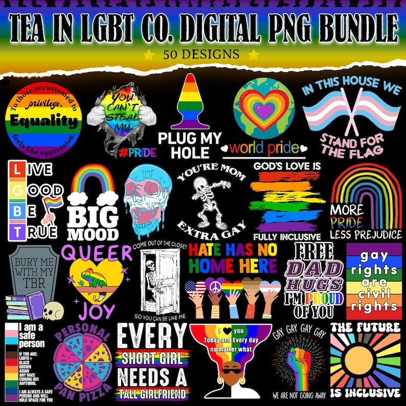 LGBT Pride PNG Bundle | 50 Designs Rainbow Equality Love | Digital ...