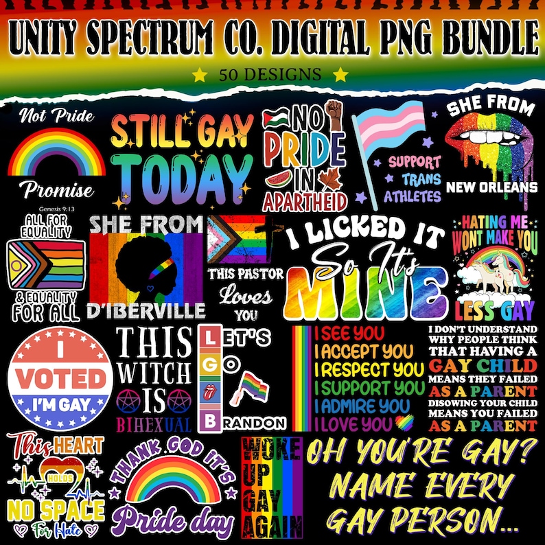 50 Pride PNG Bundle | LGBT Rainbow Graphics, Love is Love, Equality ...