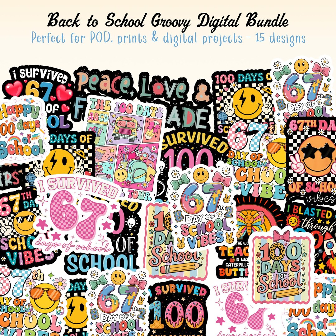 Groovy Back to School PNG Set – 15 Designs | Retro 70s School Aesthetic ...